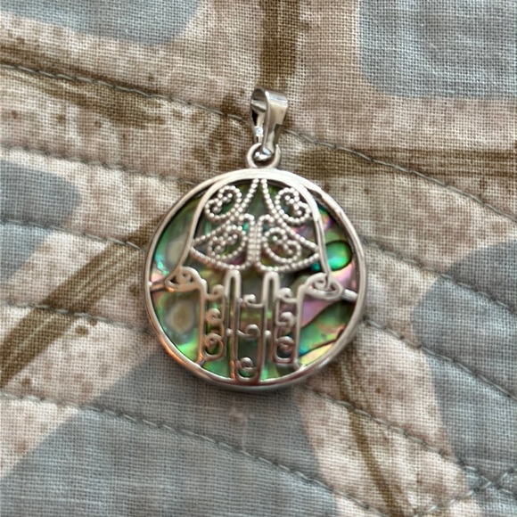 Jewelry | Round Silver Toned Filigree Hand Of God Encircled Above ...